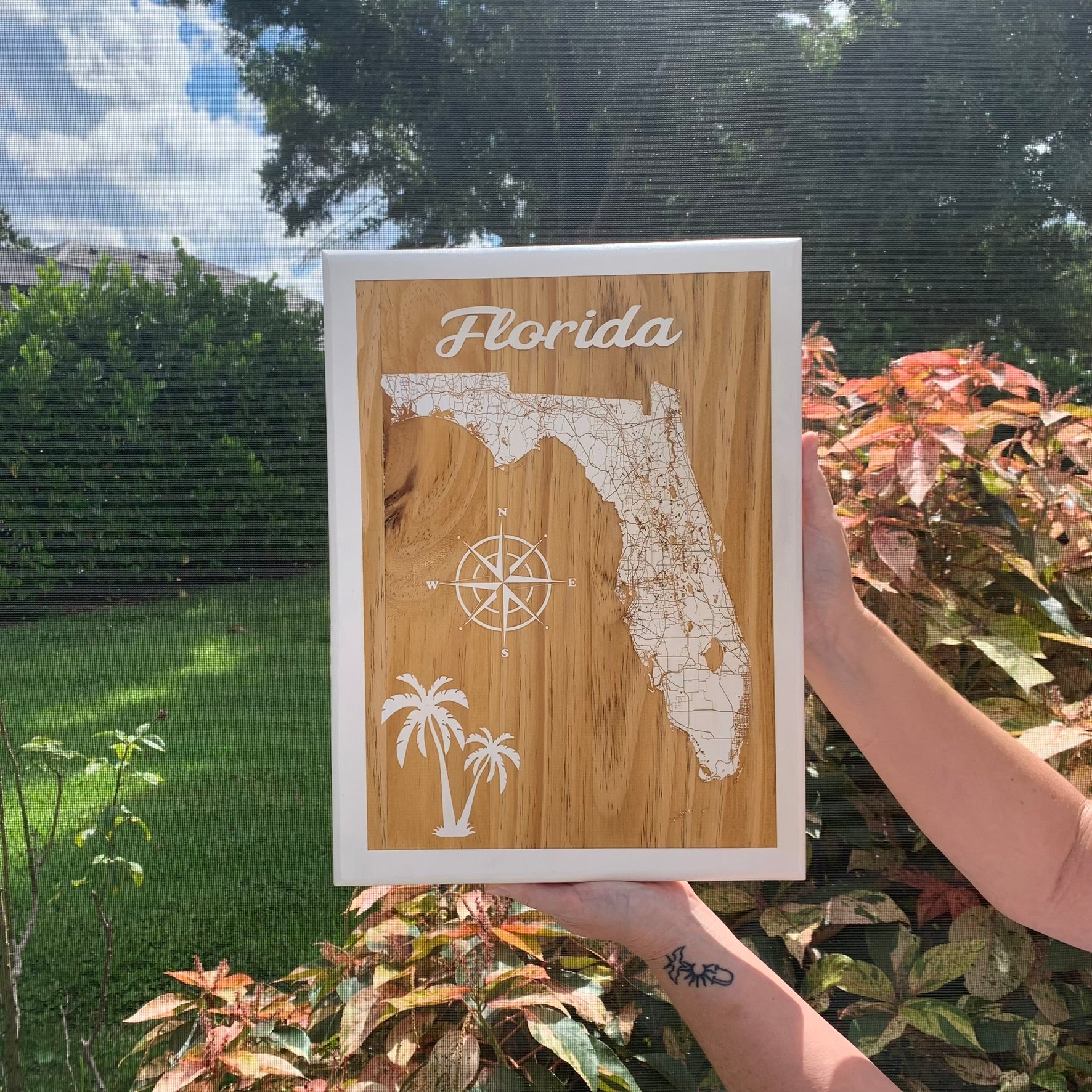 Map Engraved - Florida, Custom Engraving, Wood Wall Art, Laser Engrave ...